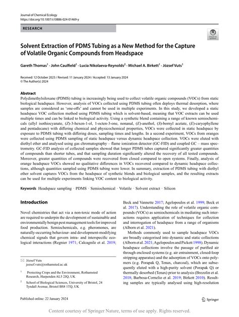 Pdf Solvent Extraction Of Pdms Tubing As A New Method For The Capture Of Volatile Organic