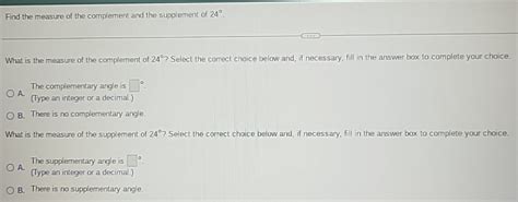 solved find the measure of the complement and the supplement