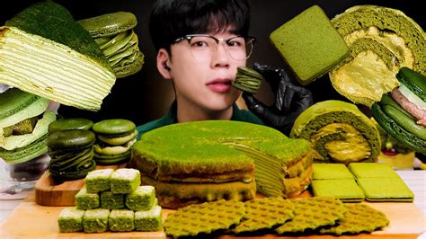 Asmr 녹차덕후용 녹차 말차 디저트 먹방 녹차크레이프 녹차마카롱 녹차케이크 Green Tea Dessert Mukbang Real Sound 抹茶デザート Youtube