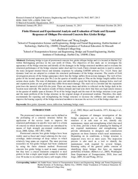 Pdf Finite Element And Experimental Analysis And Evaluation Of Static And Dynamic Responses Of