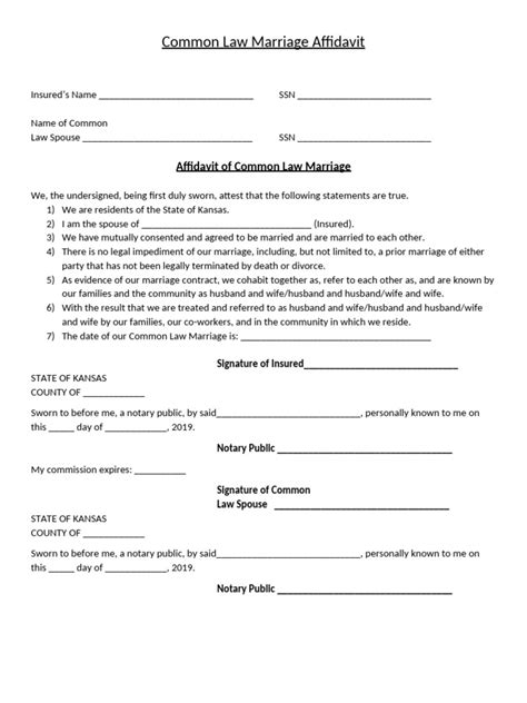 Common Law Marriage Affidavit Pdf