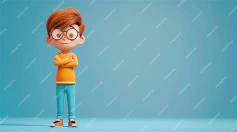 Cheerful 3d Cartoon Boy Wearing Glasses And Crossing His Arms Isolated