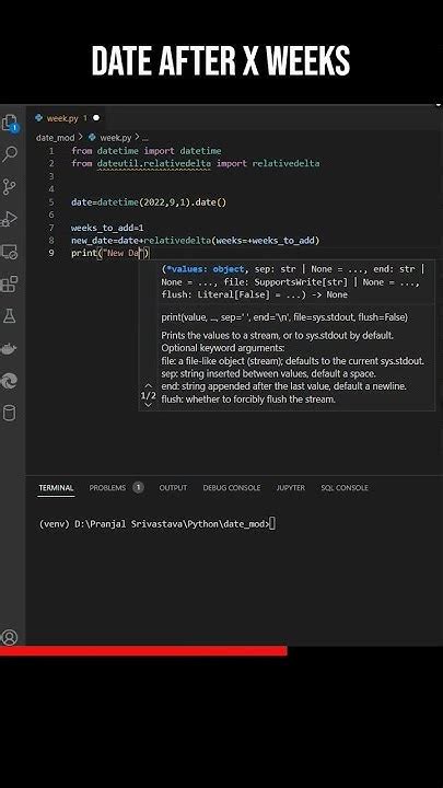 Add Weeks To A Date In Python Shorts Viral Short Youtube