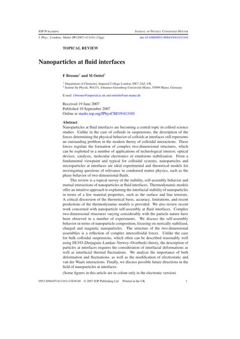 Pdf Topical Review Nanoparticles At Fluid Interfaces