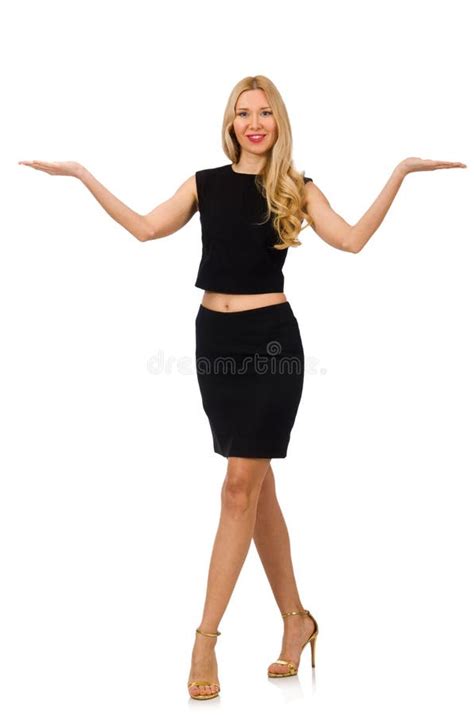 Adna Dziewczyna W Czarnej Mini Sukni Odizolowywaj Cej Na Bielu Obraz Stock Obraz Z O Onej Z