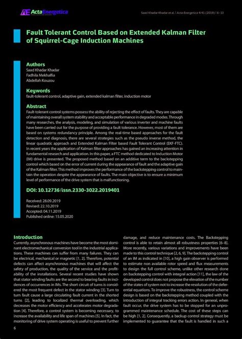 Pdf Fault Tolerant Control Based On Extended Kalman Filter Of Uploads