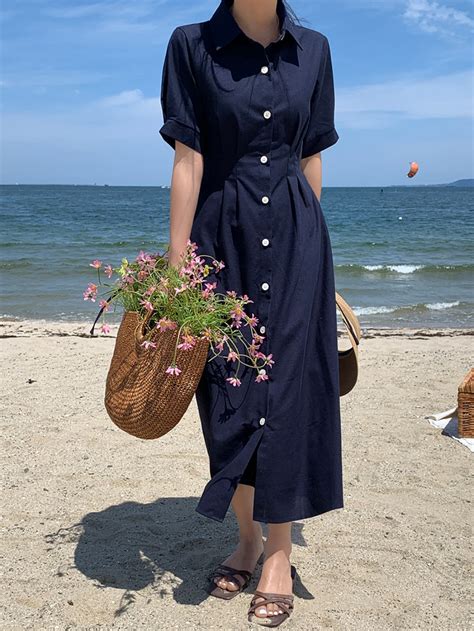 케이클럽 자체제작 누틴 셔츠 핀턱 반팔 롱 원피스 위시버킷