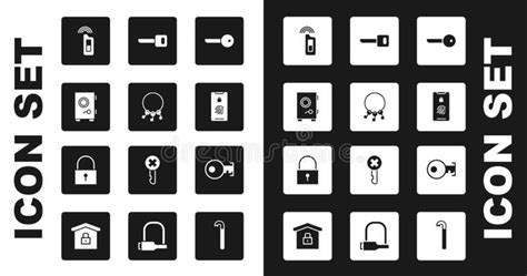 Set Key Bunch Of Keys Safe Car With Remote Mobile Fingerprint Scan And Lock Icon Vector