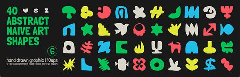 다양한 손으로 그린 기괴한 추상 기하학적 특이한 모양 마티스 아트 스타일의 형태 유치한 자유형 미학 벡터 순진한 낙서 원시 개체 및 그래픽 요소 세트 6 컬렉션 쿨한 태도에
