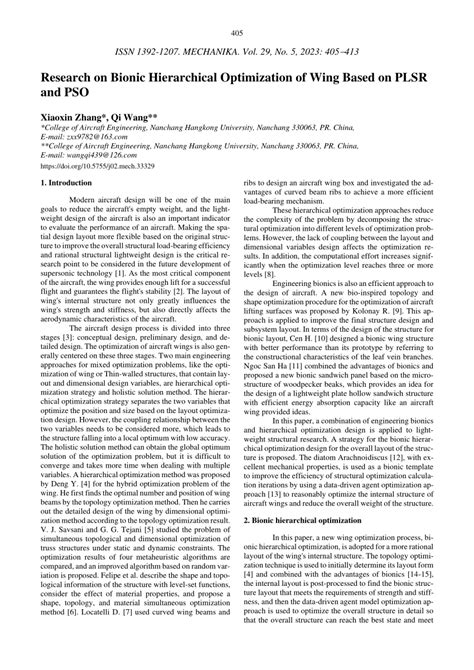 pdf research on bionic hierarchical optimization of wing based on