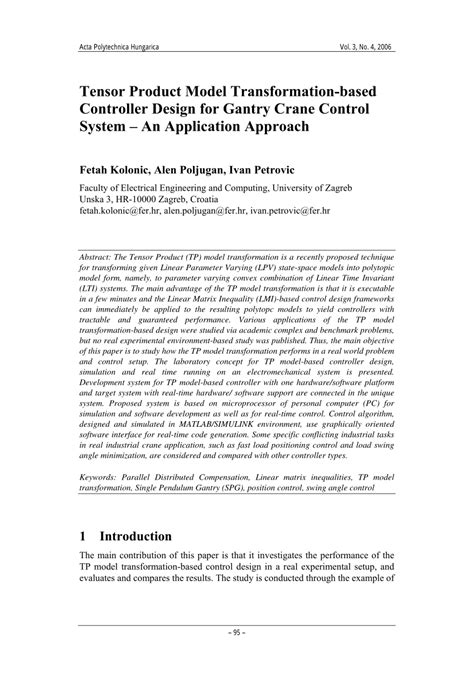 Pdf Tensor Product Model Transformation Based Controller Design For Gantry Crane Control