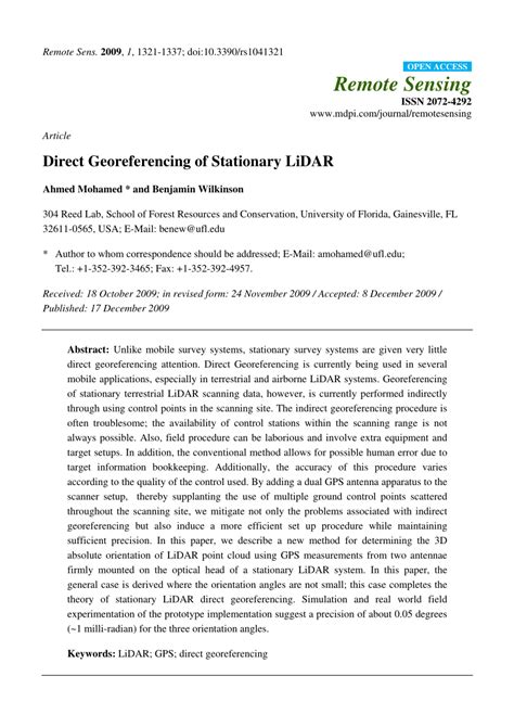 pdf direct georeferencing of stationary lidar