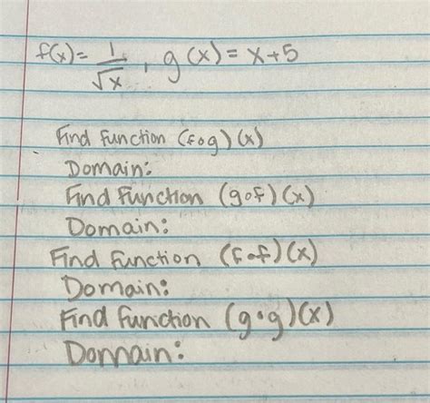 solved f x x1 g x x 5 find function f∘g x domain find