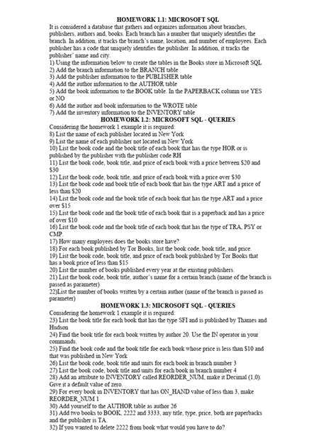 Homework Pdf Table Database Microsoft Sql Server
