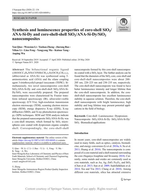 synthesis and luminescence properties of core shell sio2 ana si dy and