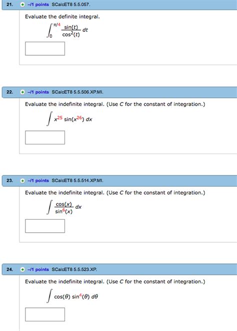Solved Evaluate The Definite Integral Integral 0 Pi 4 Sin