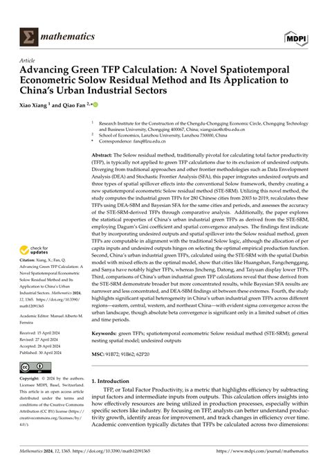 Pdf Advancing Green Tfp Calculation A Novel Spatiotemporal