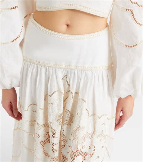 تنورة طويلة من الكتّان Daylight باللون أبيض Zimmermann Mytheresa