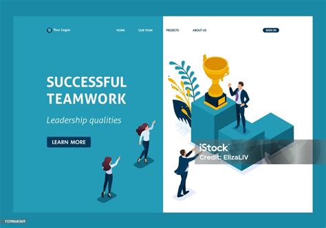 아이소메트릭 리더십 자질입니다 직원 성공 팀웍에 즐 거 워 웹사이트 템플릿 방문 페이지 등측투영법에 대한 스톡 벡터 아트 및 기타 이미지 등측투영법 디자인 랜딩