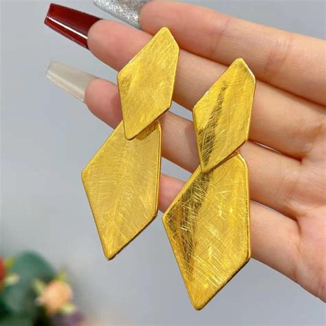 24k Gold Double Diamond Earrings 999 Pure Gold Ins Style Minimal