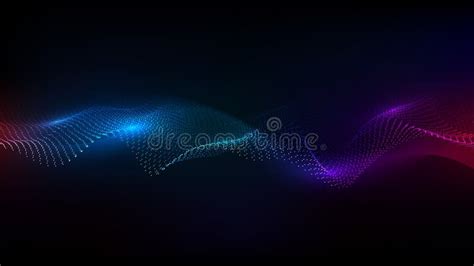 Abstract Neon Lights Dots Particles Dynamic Wave Flowing On Dark Background Technology Digital
