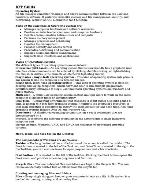 ict skills notes pdf operating system computer file
