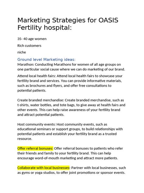 Marketing Strategies For Oasis Fertility Hospital Pdf Social Media Popular Culture And Media