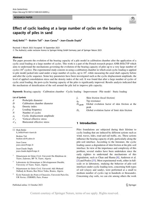 effect of cyclic loading at a large number of cycles on the bearing