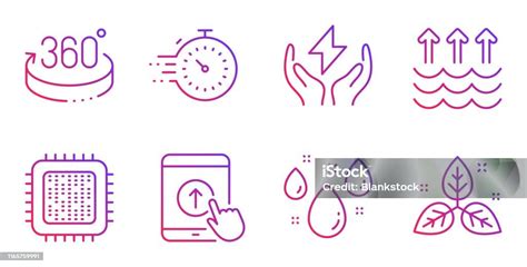 위로 스 와이프 360도 및 증발 아이콘 세트 Cpu 프로세서 타이머 및 비오는 날씨 표지판 벡터 0명에 대한 스톡 벡터 아트