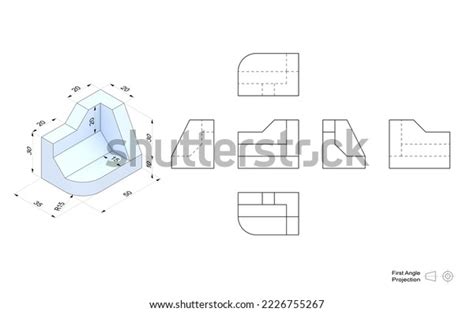 Technical Drawing 3d Model Perspective Orthogonal Stock Illustration