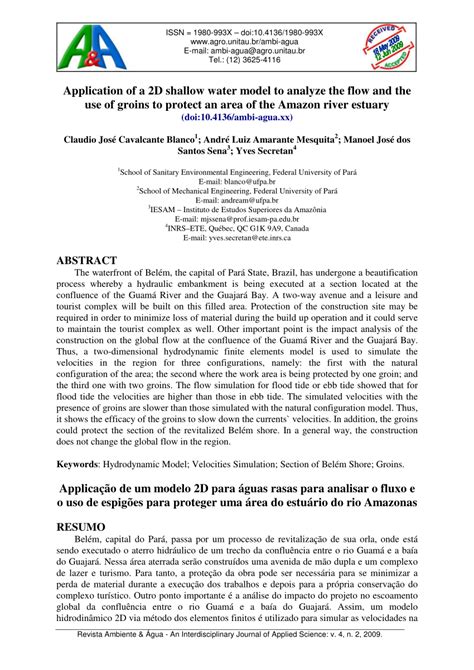 pdf application of a 2d shallow water model to analyze the flow and