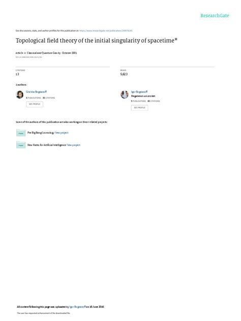 Topological Field Theory Of The Initial Singularit Pdf