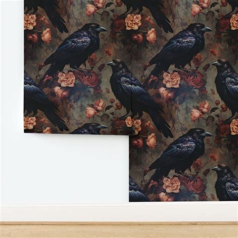 Raven Gothic Rococo Wallpaper Spoonflower