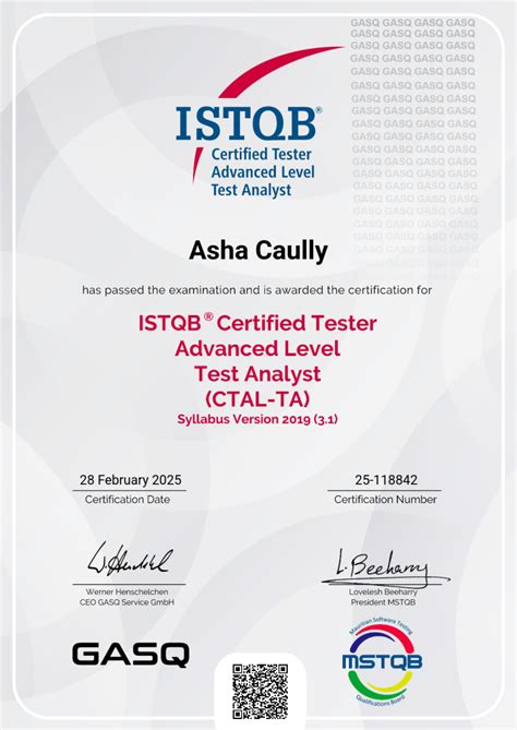 Istqb® Certified Tester Advanced Level Test Analyst Ctal Ta 2019 V31 Asha Caully 17 Comments