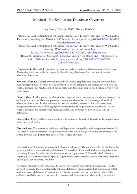 Pdf Methods For Evaluating Database Coverage