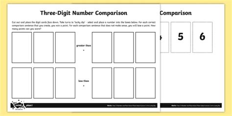 Three Digit Number Comparison Activity Teacher Made