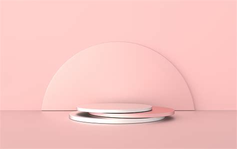 기하학적 모양 바닥에 연단 3d 렌더링 스튜디오 제품 프리젠 테이션 모의 배경을위한 플랫폼 세트 현대 최소한의 디자인 파스텔