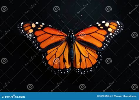 Monarch Butterfly Wings Spread Stark Black Background Texture