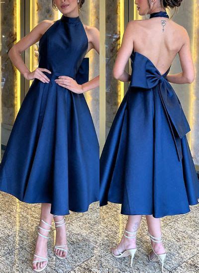 Elegant Cowl Neck A Line Tea Length Cocktail Dresses Missacc