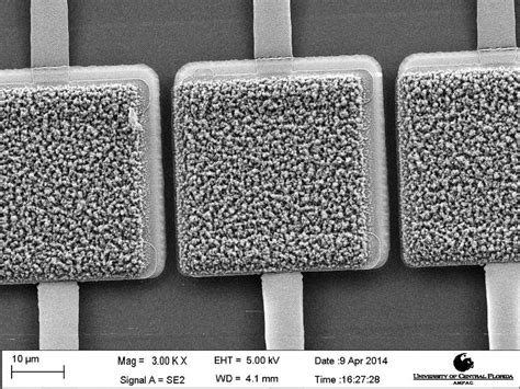 sem image showing top left view of pixels from an array coated with