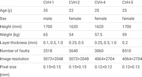The Main Parameters Of The Chinese Visible Human Dataset Download