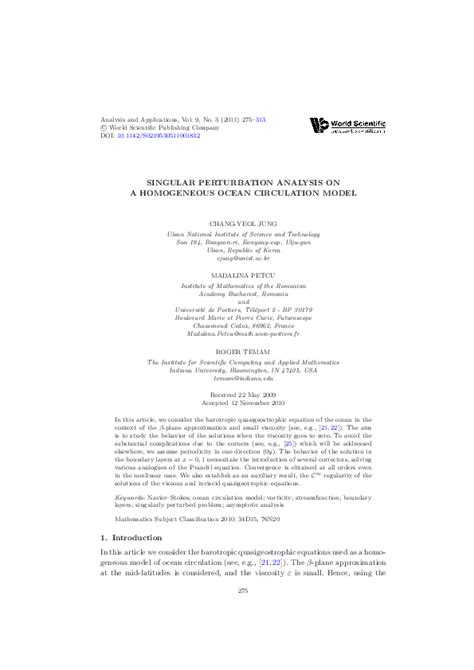 pdf singular perturbation analysis on a homogeneous ocean circulation
