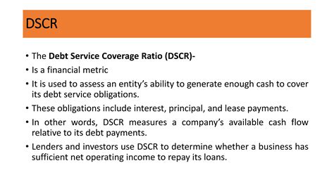 Debt Service Coverage Ration Meaning Understanding The Dscr Pdf Business Business And