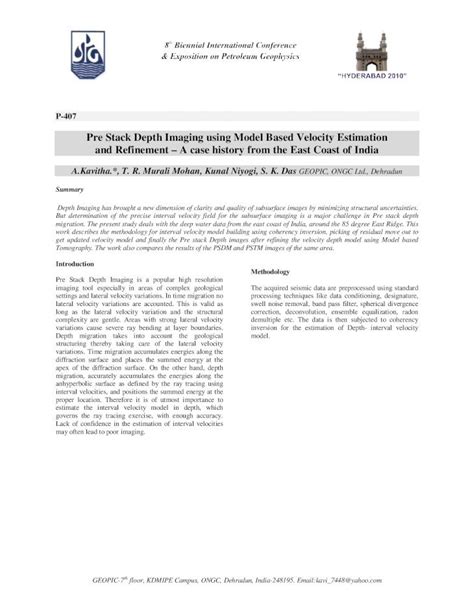 Pdf Pre Stack Depth Imaging Using Model Based Velocity Pre Stack