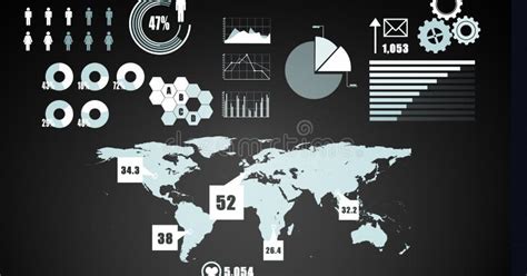 Composition Of Statistics Digital Data Processing And World Map Stock