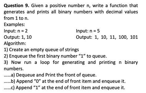 Solved Question 9 Given A Positive Number N Write A Function That