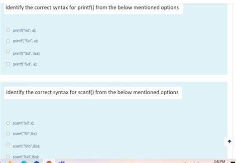 Solved Identify The Correct Syntax For Printf From The