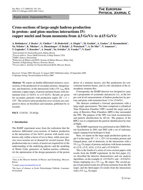 Pdf Cross Sections Of Large Angle Hadron Production In Proton And Pion Nucleus Interactions