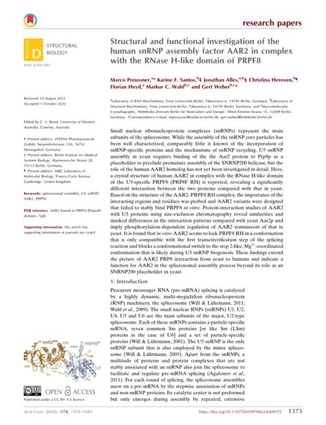 Pdf Structural And Functional Investigation Of The Human Snrnp