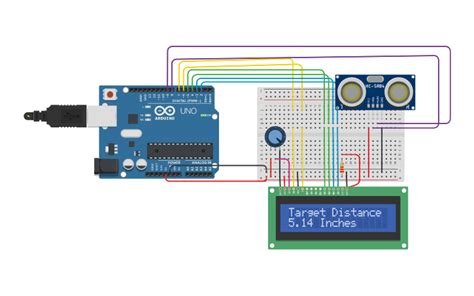 Circuit Design Displaying Distance With Ultrasonic Distance Sensor Tinkercad
